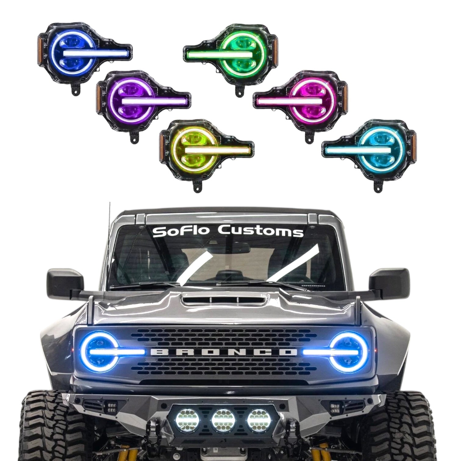 Ford Bronco RGB Halo Headlights (2021–2025) – Color Changing LED Pair ...