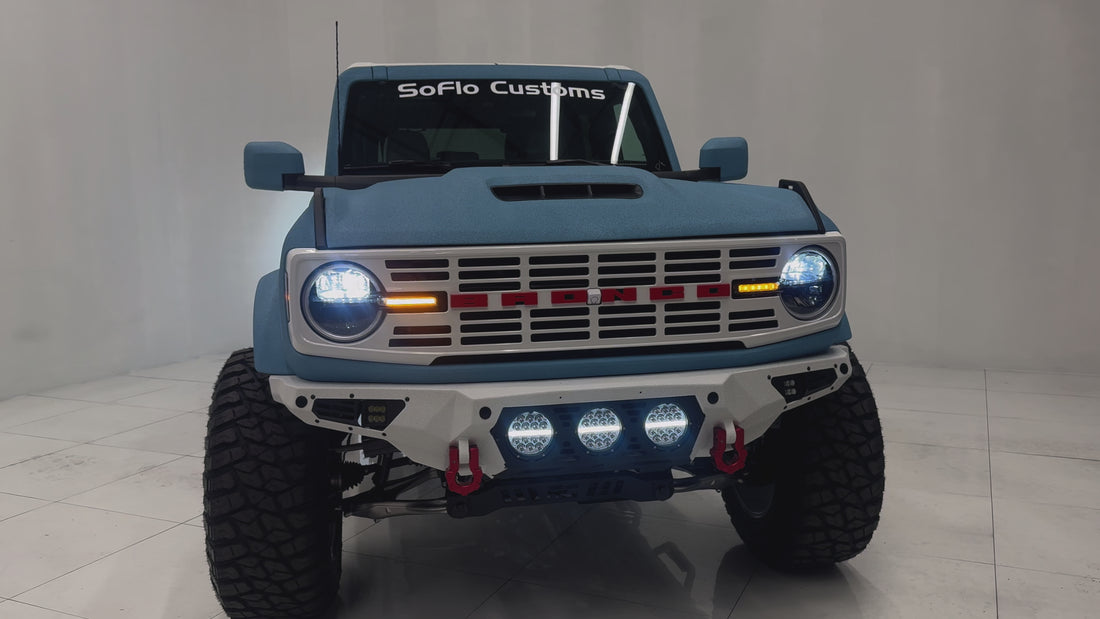 Retro White Bronco Grille w/ Red Letters & Amber Signals (Fits 2021 ...